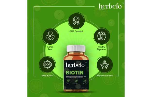 Herbelo Organics Biotin Supplement For Healthy Hair, Skin Glow Capsules ...